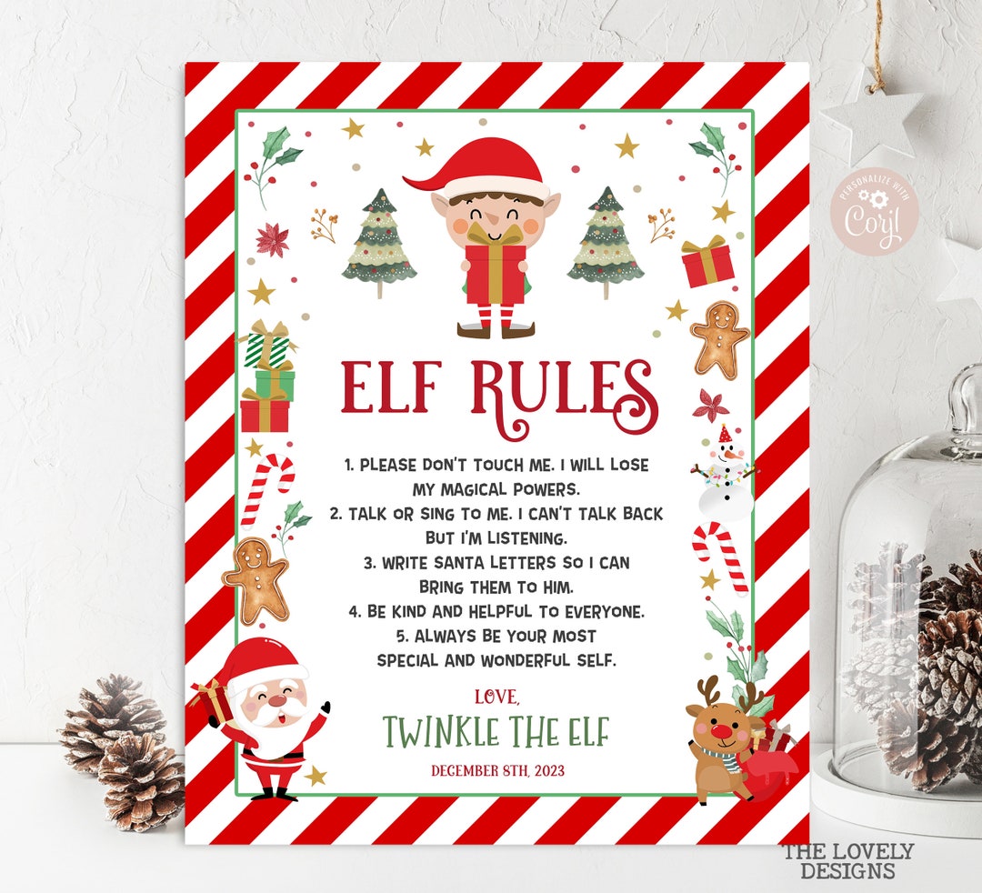 Editable Elf Rules Sign Elf Arrival Rules Letters No Touching Elf Sign ...