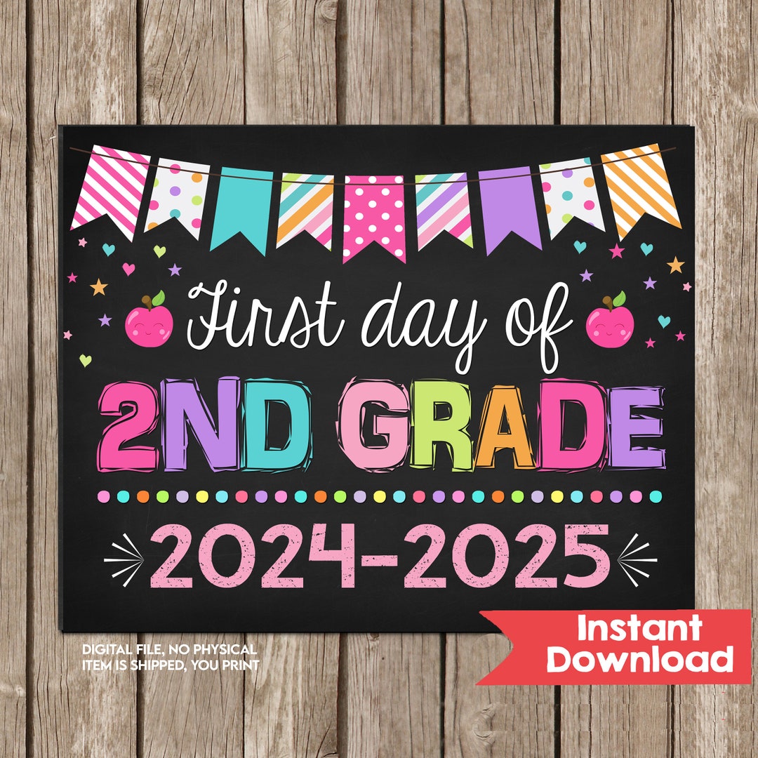 Girl First Day of 2nd Grade Sign First Day of Second Grade Sign ...