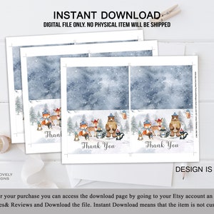 Woodland Folded Thank You Card Printable Woodland Winter Baby Shower ...