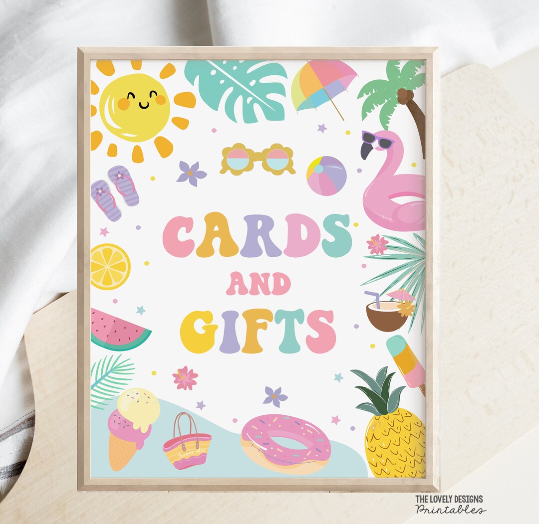 Pool Splash Cards and Gifts Sign Pool Party Splish Splash Girl Tropical ...