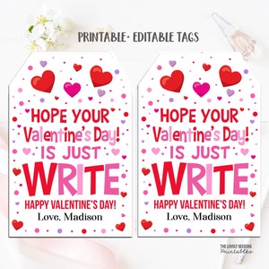 Valentine's Day Gift Tag, Just Write Valentine Tag From Teacher Pencil ...