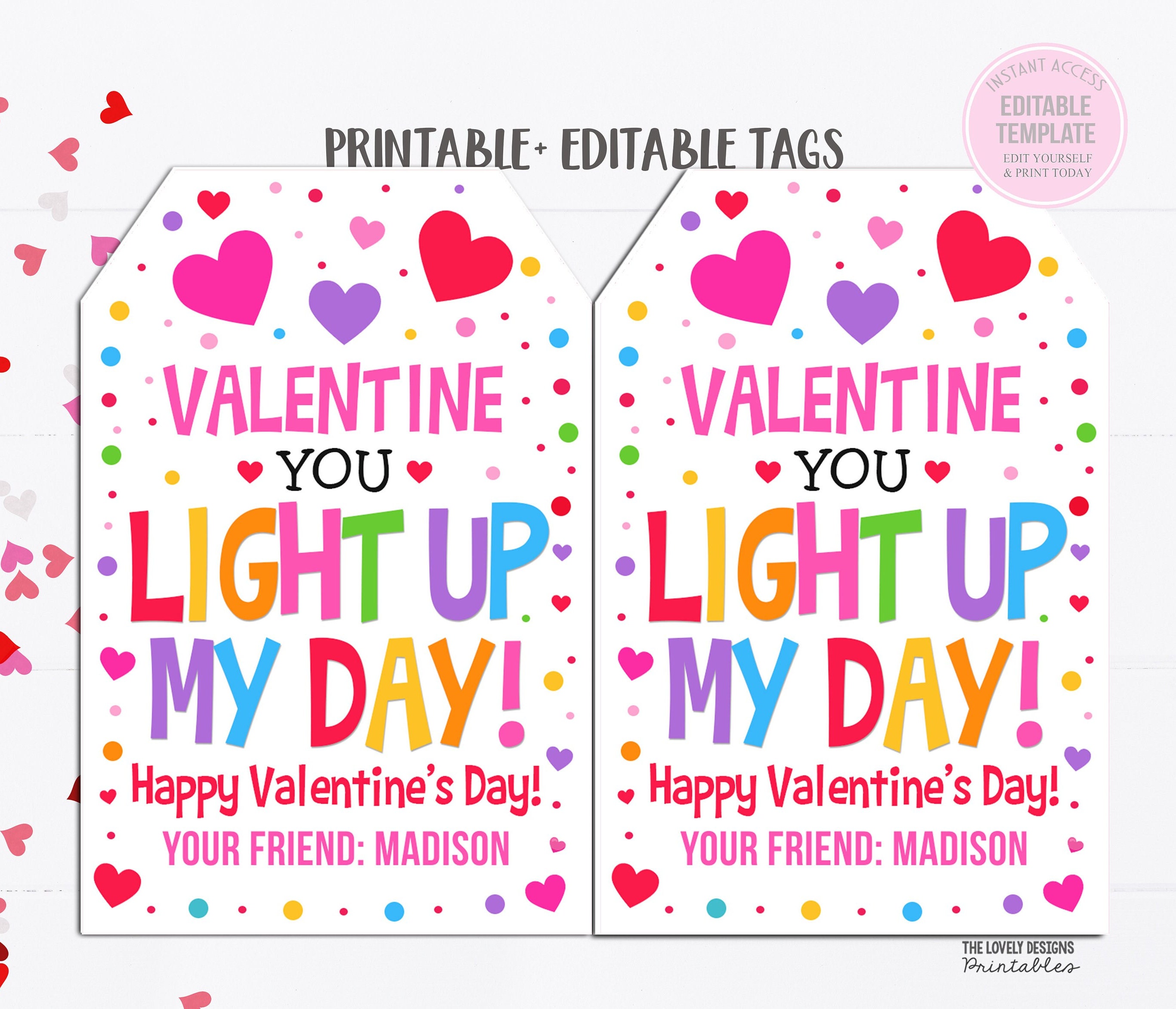 You Light up My Day Valentine Tag, Finger Lights Valentine Glow Stick ...