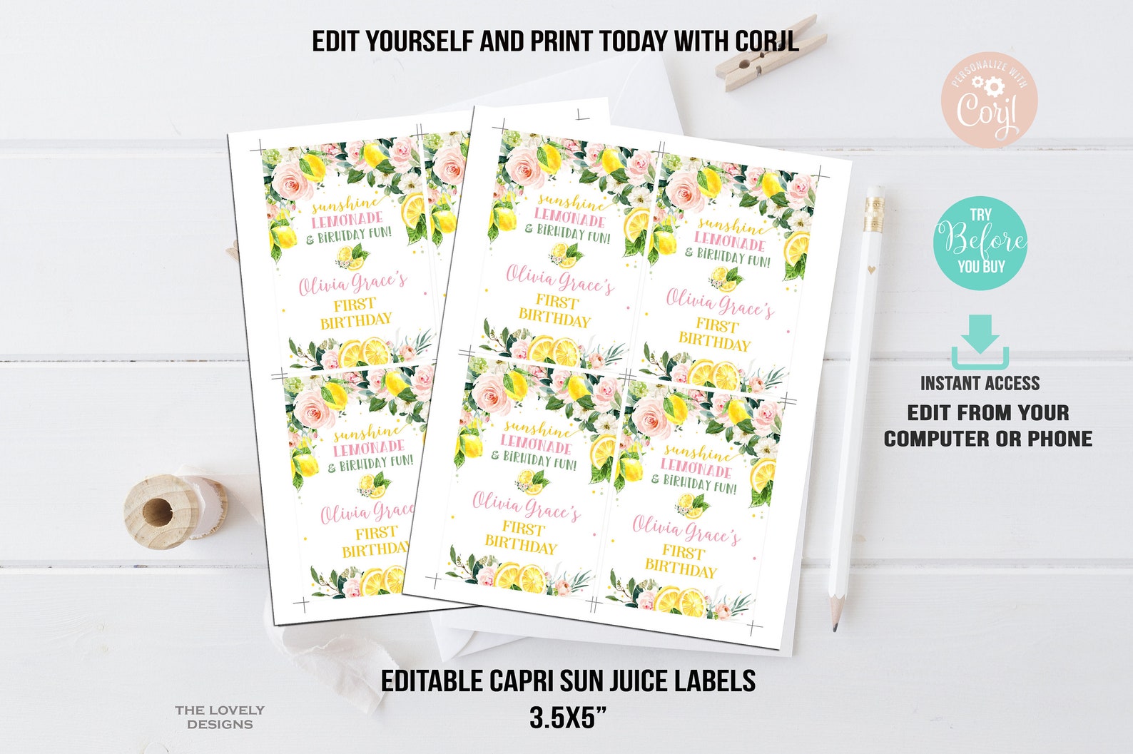 Editable Lemonade Juice Pouch Label Lemonade Birthday Party Sunshine ...