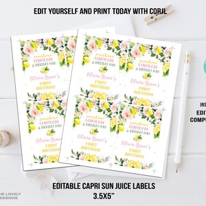 EDITABLE Lemonade Juice Pouch Label Lemonade Birthday Party Sunshine ...