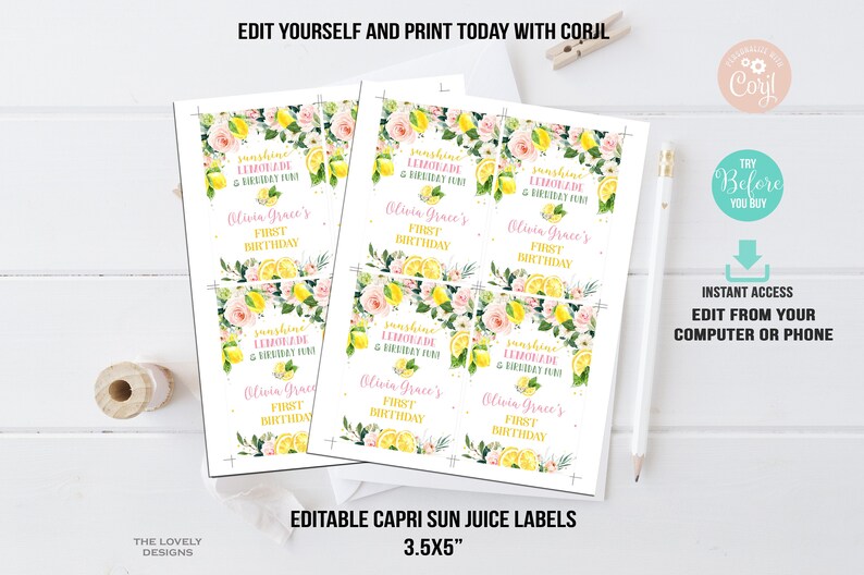 Editable Lemonade Juice Pouch Label Lemonade Birthday Party Sunshine ...