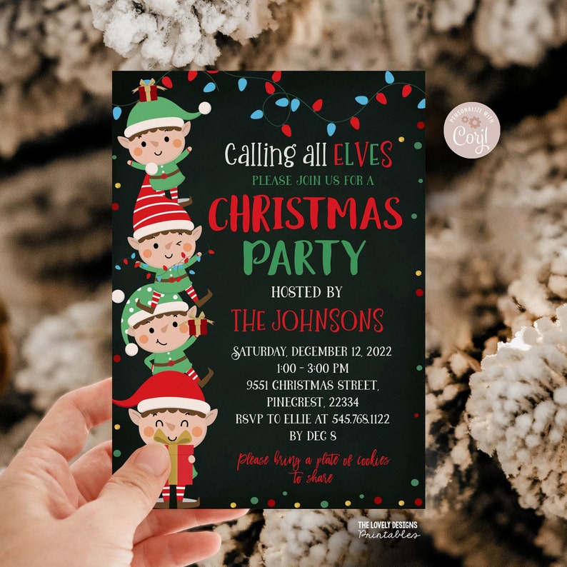 Editable Christmas Party Invitation Cute Elves Kids Party Elf - Etsy