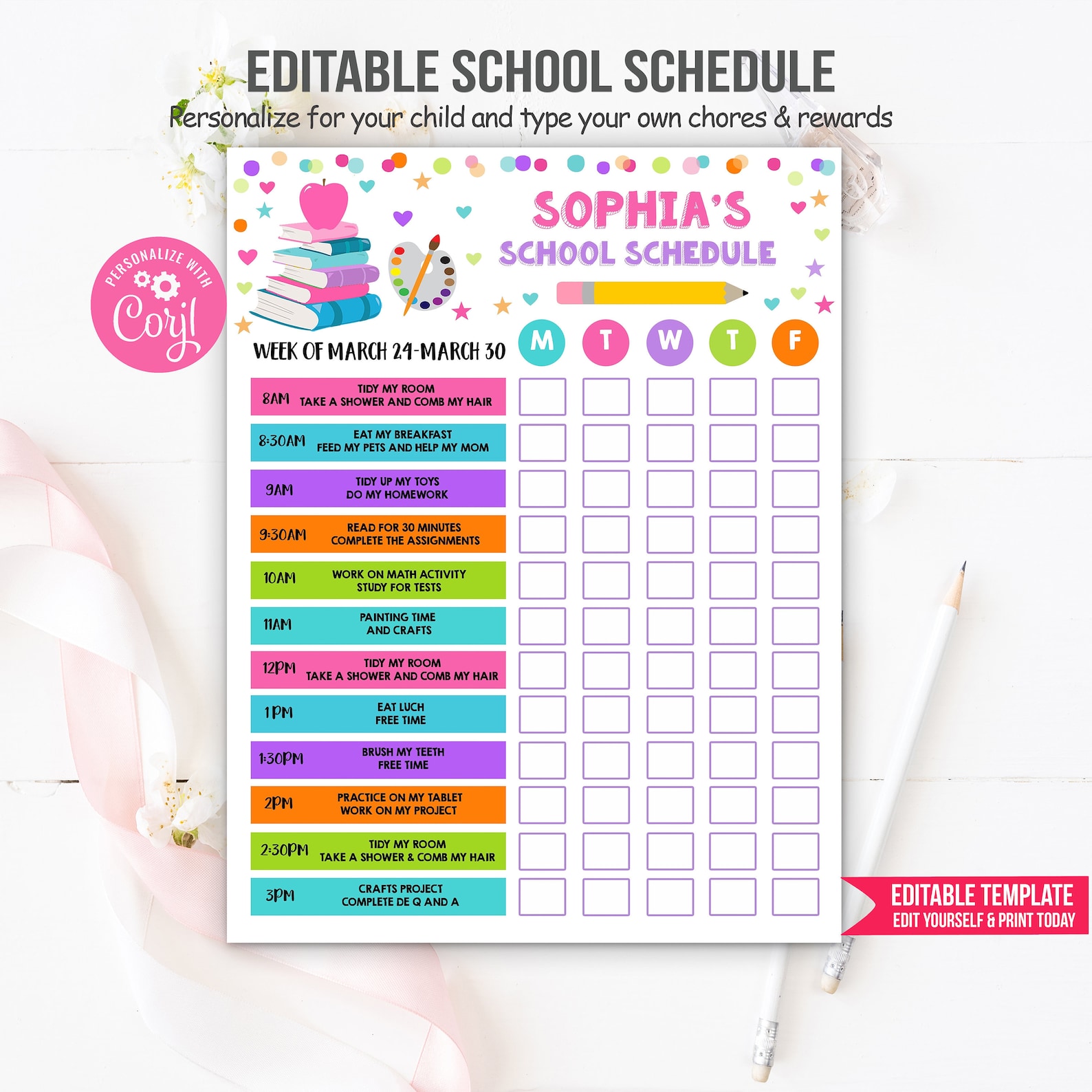 Editable Home School Schedule Homeschool Schedule Daily Routine ...