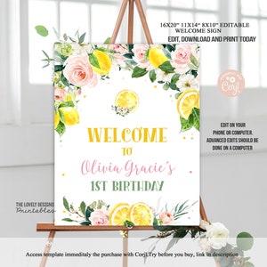 EDITABLE Lemonade Welcome Sign Lemonade Birthday Party Sign Sunshine ...