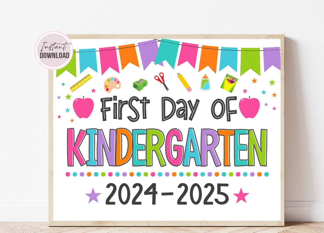 Girl First Day of Kindergarten Sign Printable Back to School Sign ...
