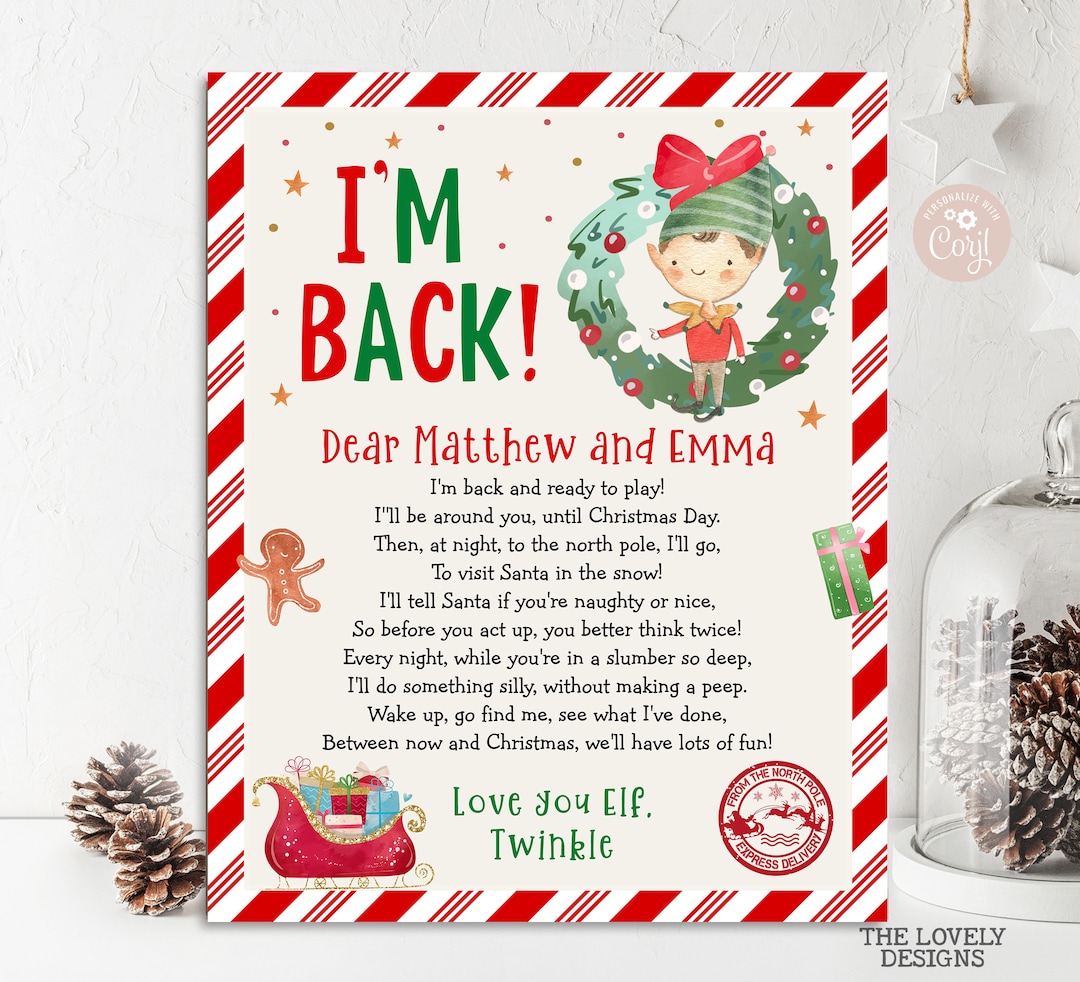 Editable I'm Back Letter Elf Return Letter Hello From Your Elf I'm Back ...