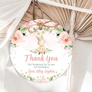 Editable Bunny Gift Tag 2.5" Bunny Thank You for Hopping by to Birthday ...