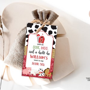 Editable Farm Gift Tag Farm Birthday Party Farm Bandana Red Animals ...
