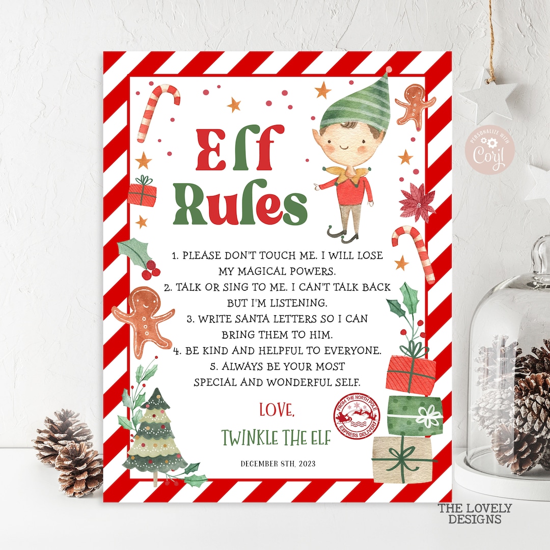 Editable Elf Rules Sign Elf Arrival Rules Letter No Touching Elf Rules ...