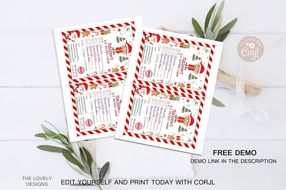 Editable Elf Report Card Christmas Elf Official Report Card Santa Claus ...