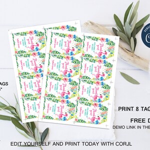 EDITABLE Flamingo Birthday Gift Tag Flamingo Pool Party Thank You Tag ...