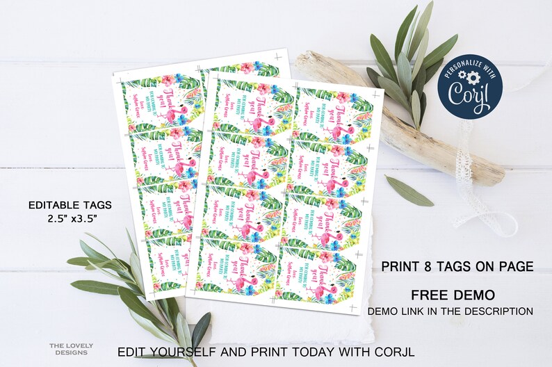 EDITABLE Flamingo Birthday Gift Tag Flamingo Pool Party Thank | Etsy