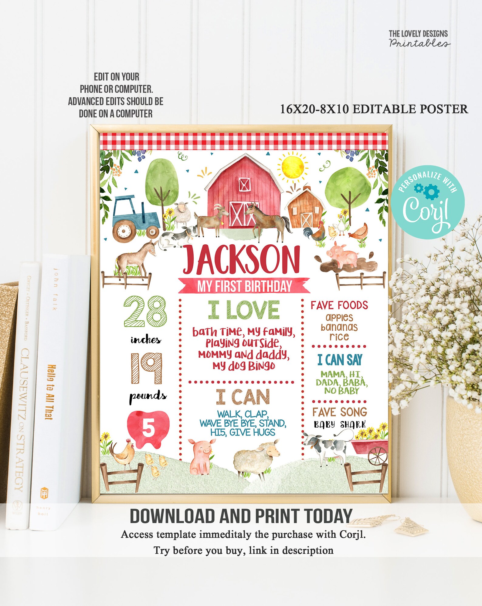 EDITABLE Farm Birthday Milestone Poster Farm Animals Birthday - Etsy