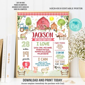 Editable Farm Birthday Milestone Poster Farm Animals Birthday Milestone ...