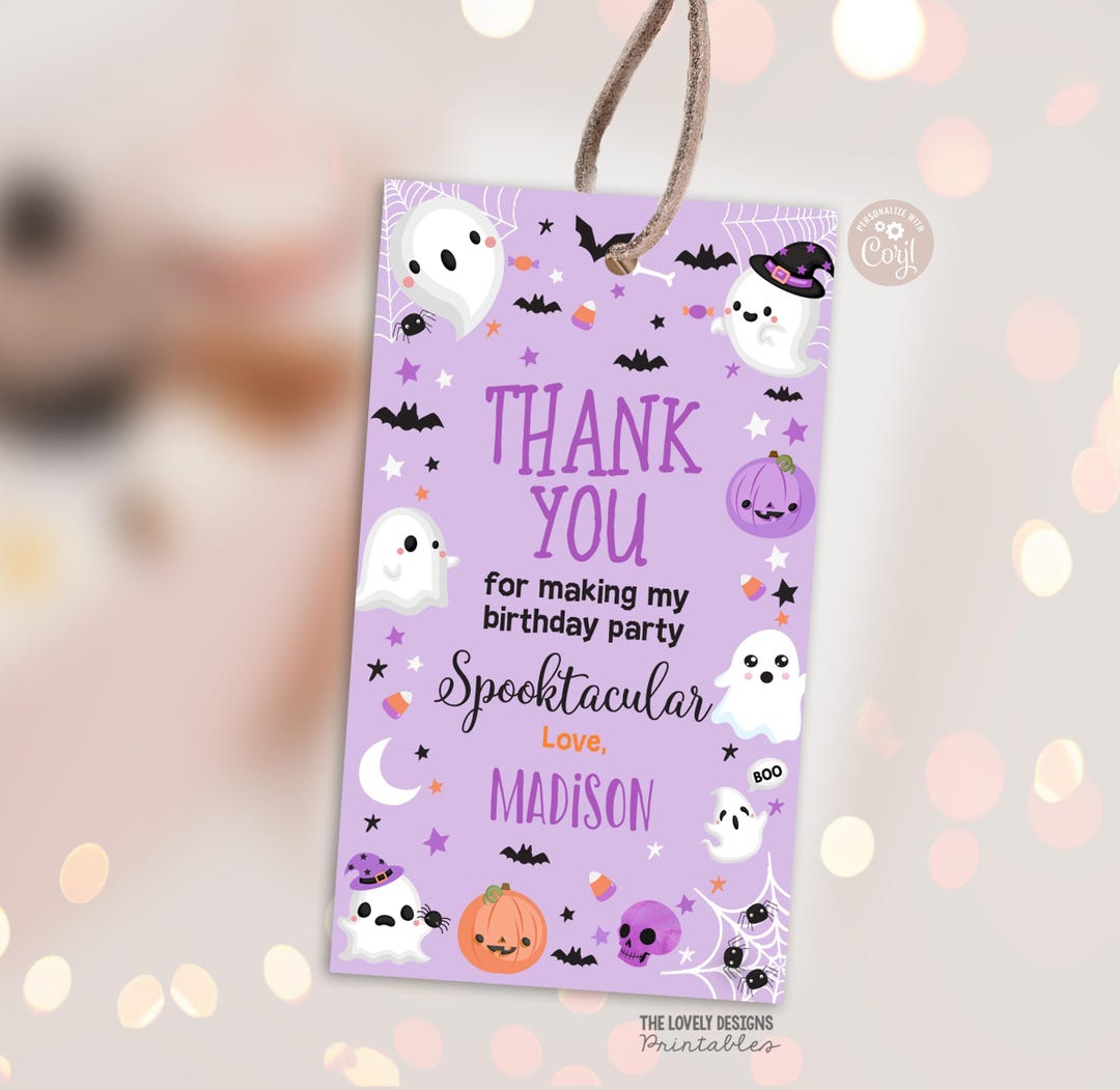 EDITABLE Halloween Favor Tag Halloween Birthday Spooky Boo Ghost Purple ...