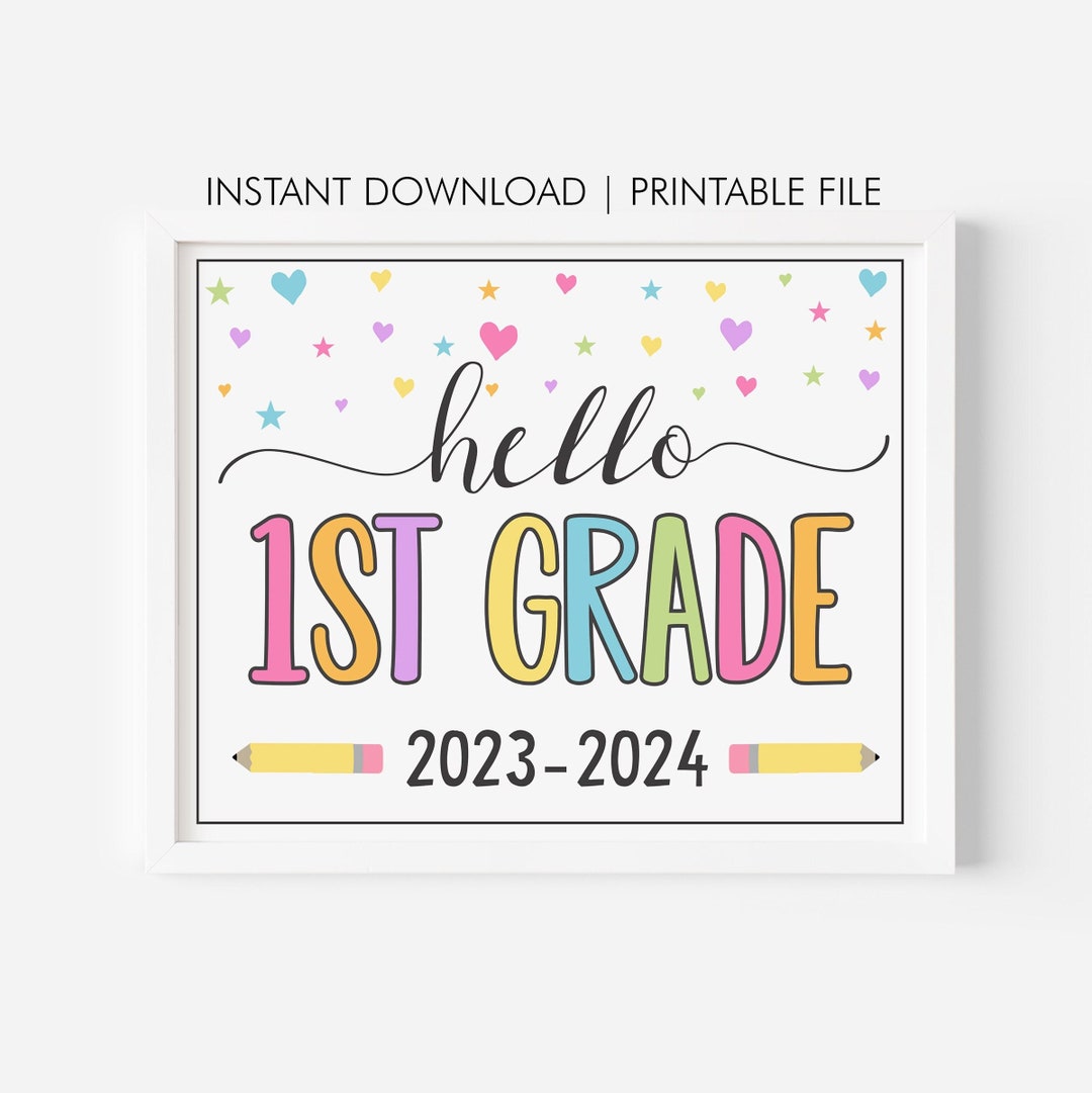 Girl First Day of 1st Grade Sign, Hello 1st Grade Sign Chalkboard First ...