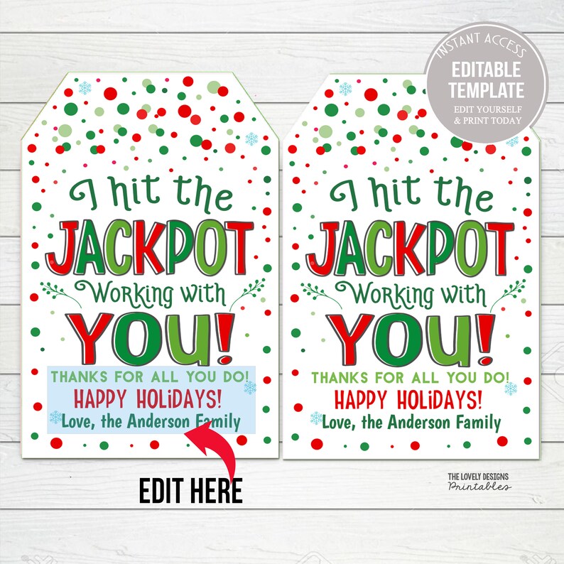 Hit the Jackpot Working With You Christmas Gift Tag Lotto Lottery ...