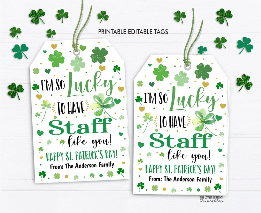 St Patrick's Day Thank You Tag Printable Staff Appreciation St Patricks ...