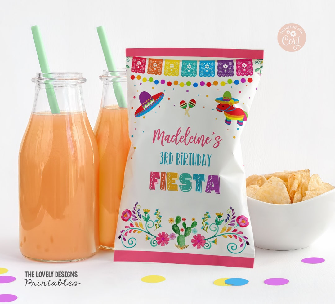 Editable Piñata Fiesta Chip Bag Wrappers Pinata Fiesta Girl Birthday ...
