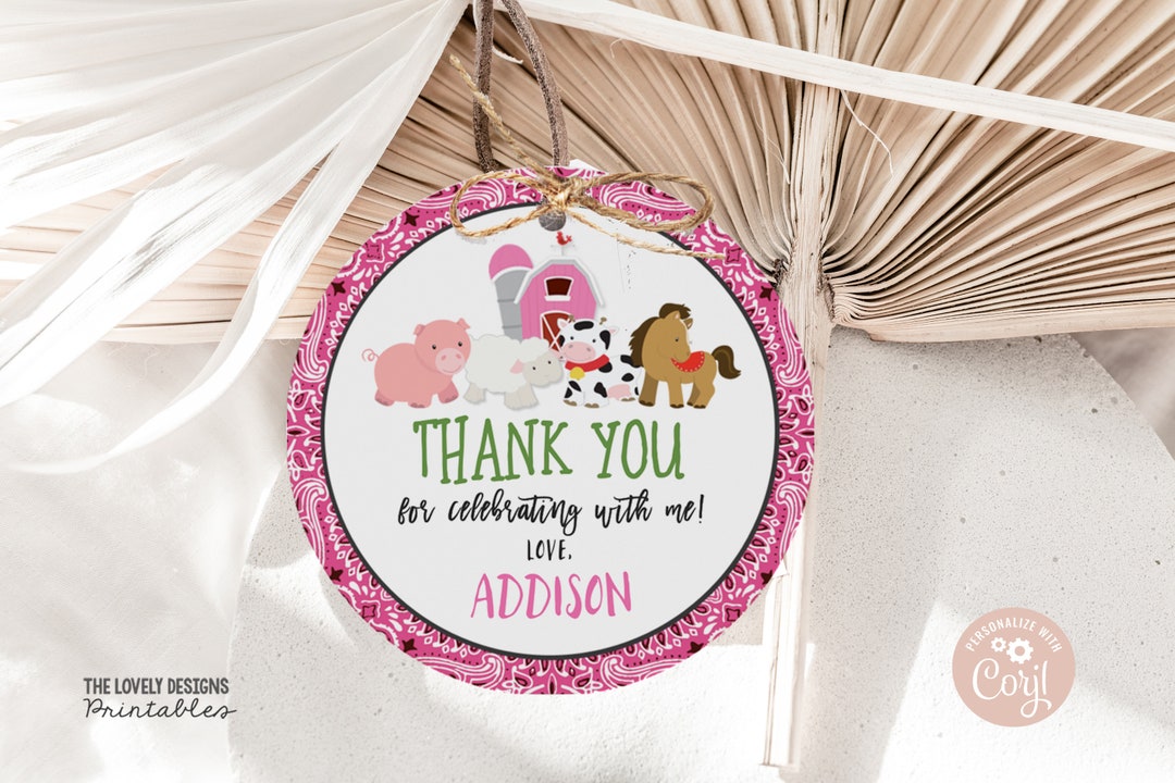 EDITABLE Farm Favor Round Tag Farm Girl Birthday Gift Tag Farm Barnyard ...
