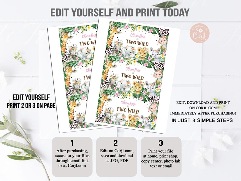 EDITABLE Two Wild Gable Box Label Leopard Print Jungle 2nd - Etsy