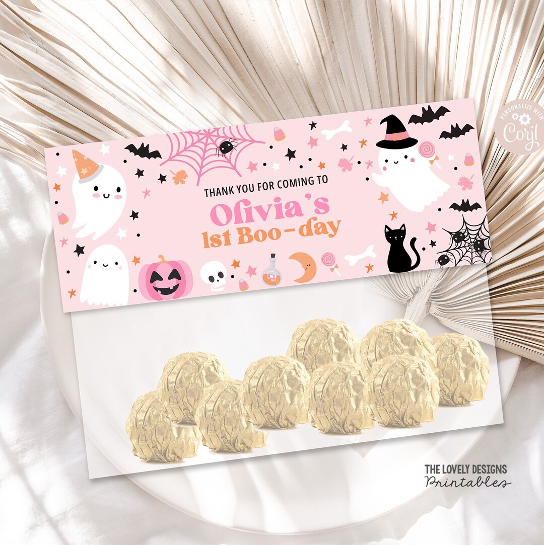 EDITABLE Treat Bag Topper Halloween Pink Birthday Spooky Cute Ghost ...