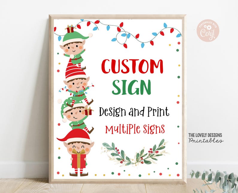 Editable Christmas Party Custom Sign Template Cute Elves Cute Elf ...