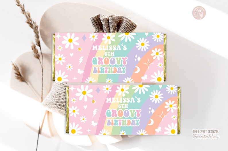 EDITABLE Daisy Groovy Birthday Candy Bar Wrapper Groovy Party Favors ...