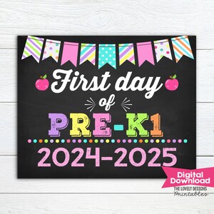 Girl First Day of Pre-k1 Chalkboard Sign, First Day of Pre K1, Toddlers ...