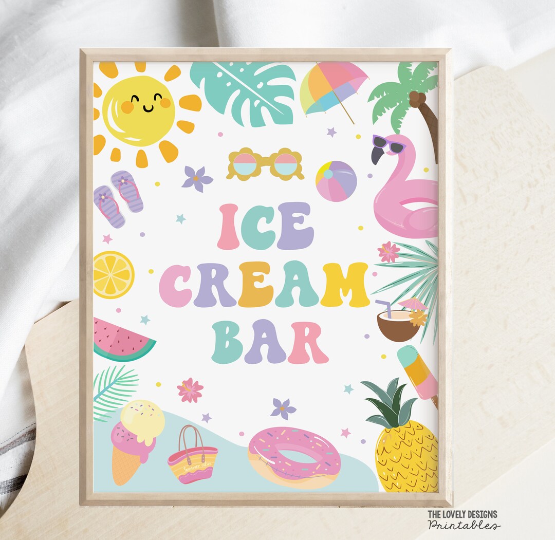 Pool Splash Ice Cream Bar Sign Pool Party Splish Splash Girl Tropical ...