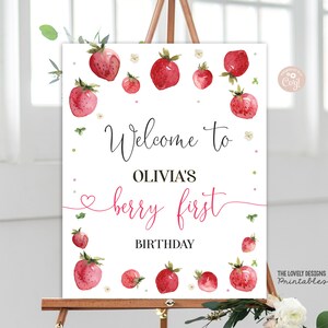 EDITABLE Strawberry Welcome Sign Sweet Strawberry Birthday Party Sign ...