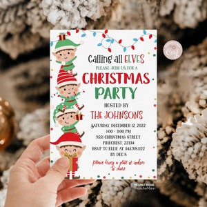 Editable Christmas Party Invitation Cute Elves Kids Party Elf Holiday ...
