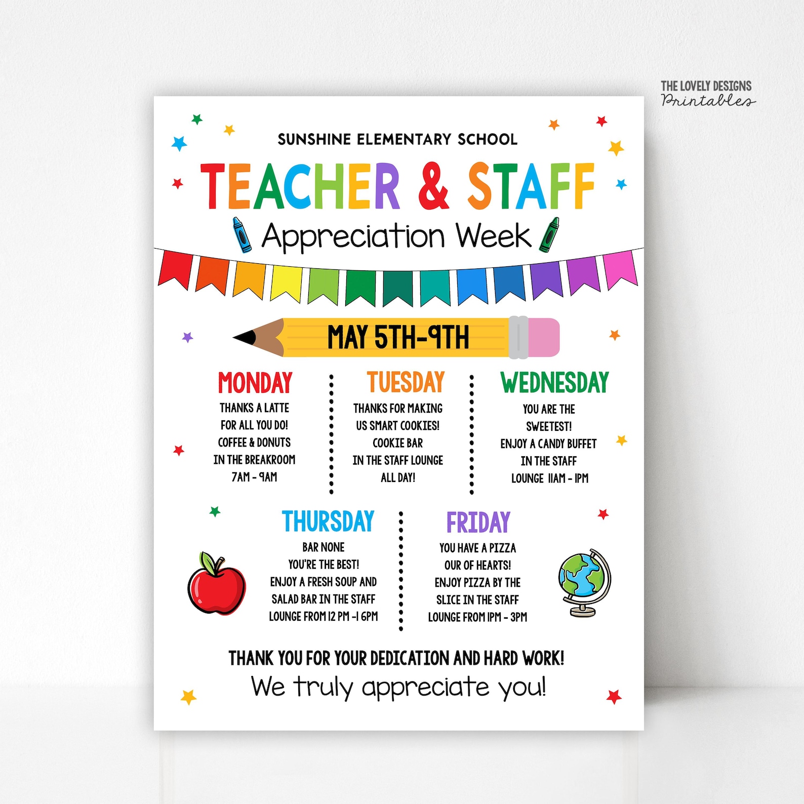 Teacher Appreciation Week Itinerary Flyer Template, Teacher and Staff ...