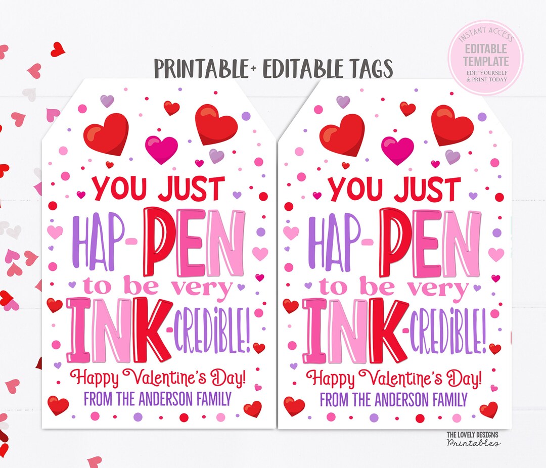 Hap-pen Ink-credible Valentine Tag, Valentine Ink Pen Gift Favor Tags ...