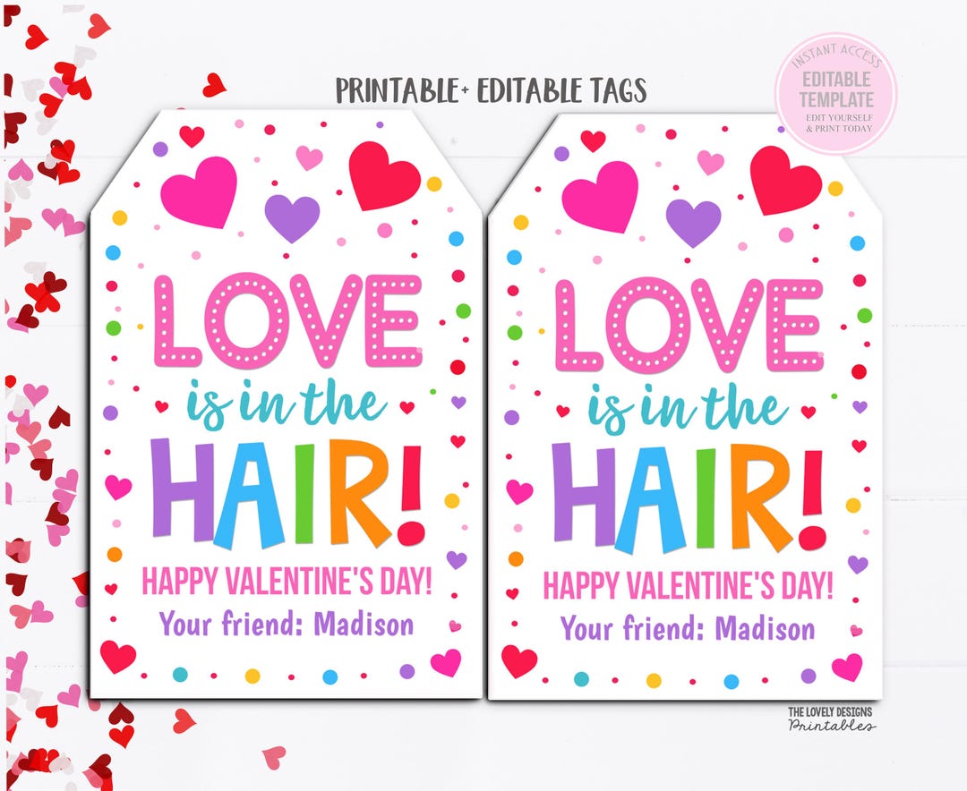 Scrunchie Gift Tag, Love is in the Hair Tag, Valentine's Day Hair Tie ...