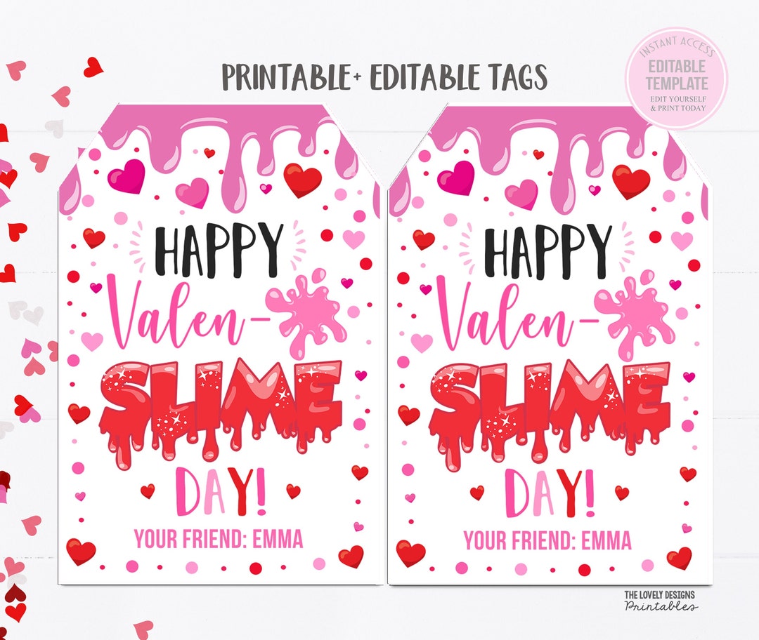 Valentine's Day Slime Tag Valentine Slime Non Candy Valentines Gift Tag ...