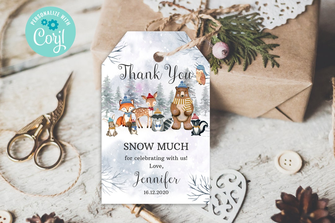 EDITABLE Woodland Winter Favor Tags Woodland Baby Shower Gift Tags ...