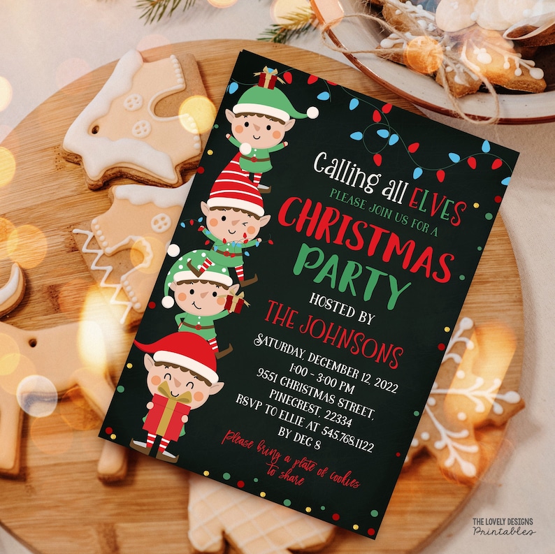 Editable Christmas Party Invitation Cute Elves Kids Party Elf - Etsy