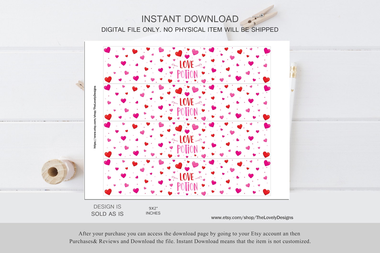 Love Potion Bottle Label Valentine's Day Water Bottle Label Pink and ...