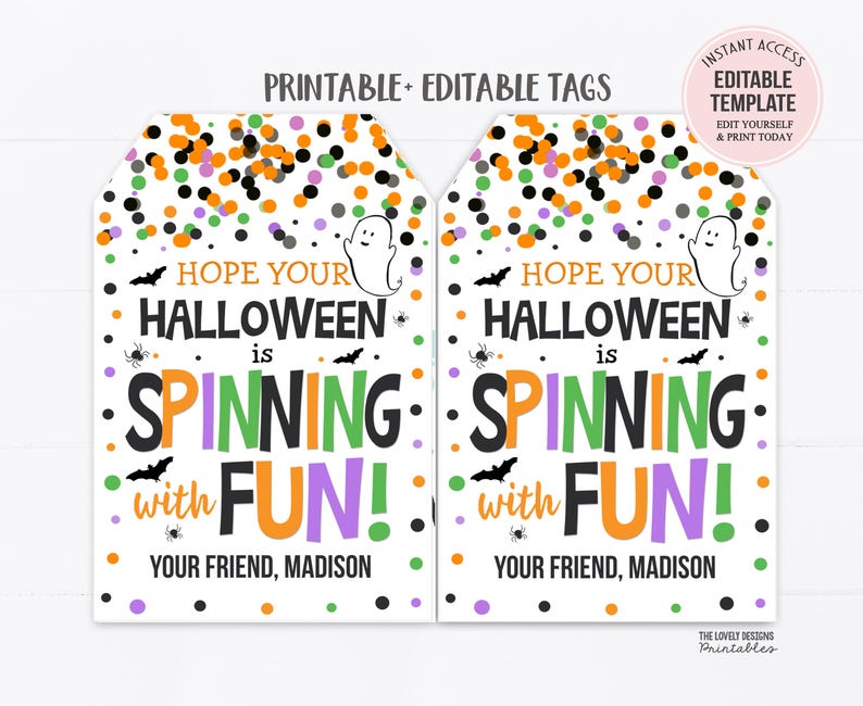 Halloween Spinner Gift Tag, Halloween is Spinning With Fun Tag ...