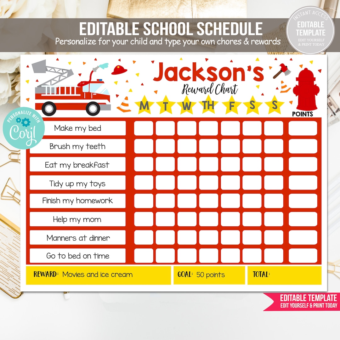 Editable Fire Firefighter Reward Chart Fireman Reward for Kids Routine ...