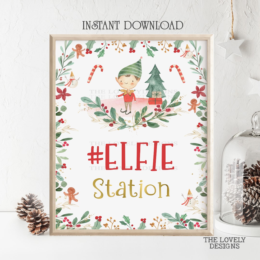 Elfie Station Sign Christmas Winter Elf Boy Birthday Party Sign Elf ...
