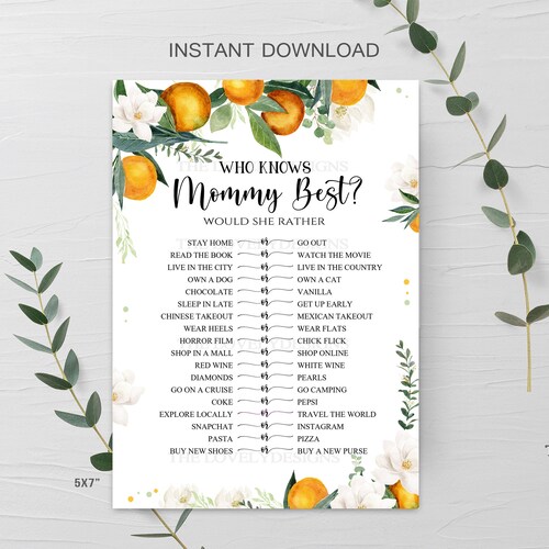 Who Knows Mommy Best Editable Baby Shower Game Instant - Etsy