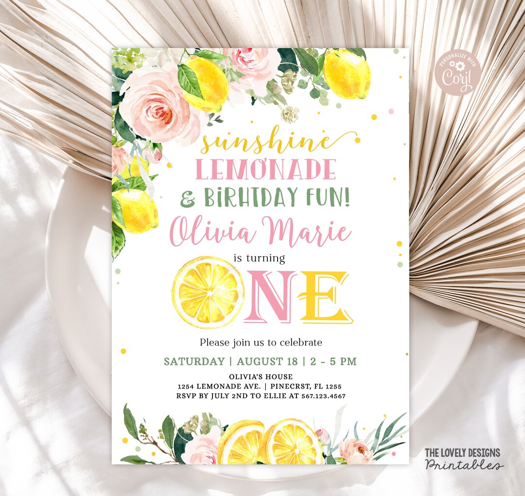 Editable Lemonade Invitation Lemonade 1st Birthday Invitation Sunshine ...