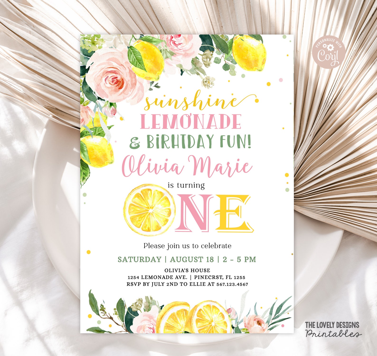 Editable Lemonade Invitation Lemonade 1st Birthday Invitation Sunshine ...