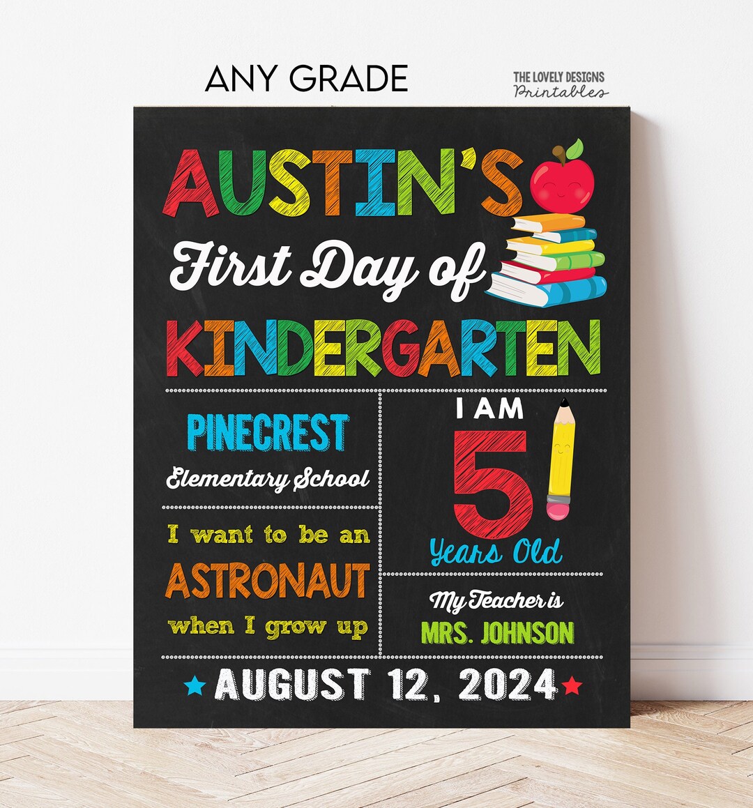 First Day of School Sign Unicorn Rainbow ANY GRADE , Back to School ...